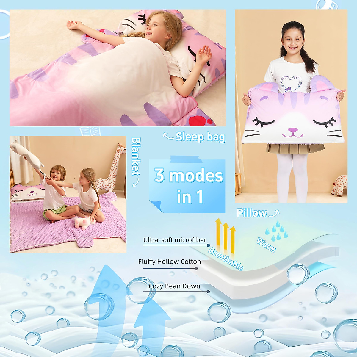 Wbesty Toddler Nap Mat for Kids Sleeping Mat Napping Mats Slumber Bags Foldable and Portable for Boys Girls Kindergarten Daycare Travel Camping,Cat Style