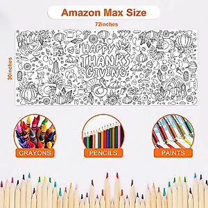 OHOME Thanksgiving Giant Coloring Poster/Tablecloth-Thanksgiving Crafts for Kids-30 x 72 Inches Jumbo Paper Coloring Banner Thanksgiving Games Activities for Kids Gifts - Thanksgiving Decorations