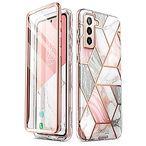i-Blason Glitter Case for Samsung Galaxy S22 (6.1 Inch) 5G Mobile Phone Case Bumper Case 360 Degree Protective Case Glossy Cover [Cosmo] with Integrated Screen Protector 2022 Edition (Marble)