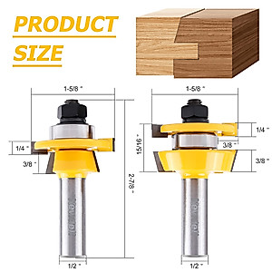 Shaker Rail and Stile Router Bits, Newdeli 1/2 Inch Shank Tongue and Groove Router Bit, Professional Carbide Milling Cutters for Woodworking for Cabinet Doors