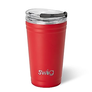 Swig Life 24oz Party Cup, Stackable Insulated Travel Coffee Tumbler with EZ Slider Lid, Cup Holder Friendly Travel Thermos, Stainless Steel 24 oz Tumbler, Reusable Coffee Mug (Red)