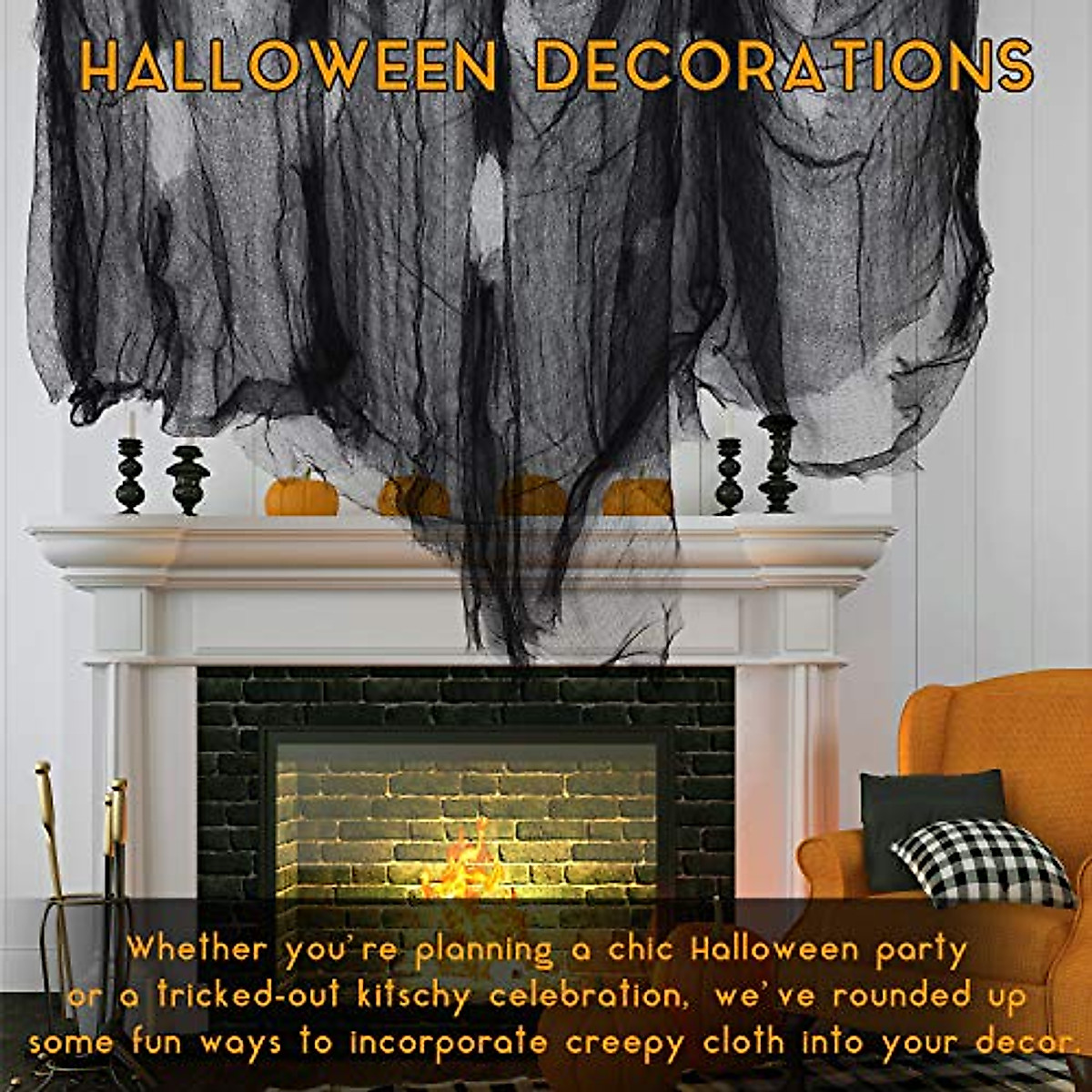 79 x 315 Inch Halloween Creepy Cloth Spooky Cheesecloth Gauze Hanging Cheesecloth for Halloween Scary Party Supplies Haunted House Doorway Stairway Window Table Wall Decorations (Black)