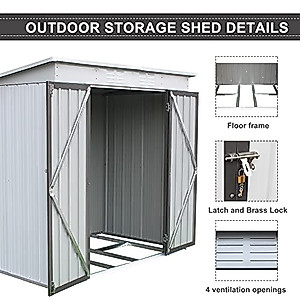 Shed 6' x 4' Outdoor Storage Shed Organizer, Garden Tool House for Backyard, Patio, Garage, Lawn, Alloy Steel, White