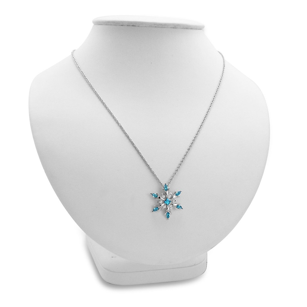 Amanda Rose Collection Sterling Silver Snowflake Pendant Necklace with SWAROVKSI Crystals (Blue and White)