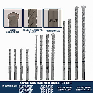 Rotary Hammer Drill Bits Set & Chisels- SDS Plus 17PCS Concrete Masonry Hole Tool with Storage Case for Concrete, Stone, Brick