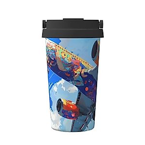 WANGXUEE Airplane Art Print 500ml Stainless Steel Travel Tumbler Double Wall Vacuum Insulated Coffee Mug