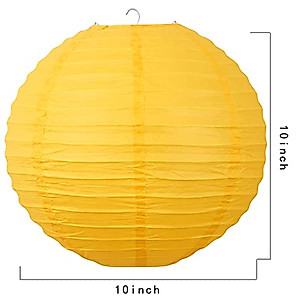 Chinese Style Paper Lanterns, Set of 5, Suitable for Party Decoration (Yellow, 10in)
