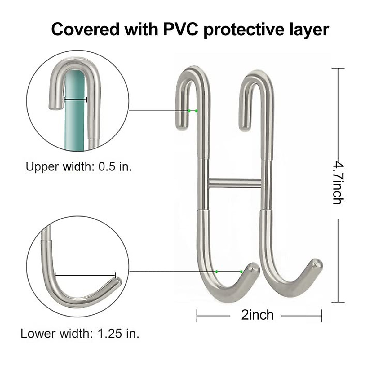 Haitis 2 Pack Over Shower Glass Door Hooks, Polished Silver, SUS 304 Stainless Steel Rack Hooks, Bathroom Frameless Drilling-Free Hanger, for Bathing Suits, Robe, Towel, Squeegee, Loofah, Shaver