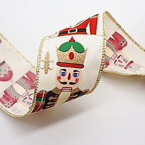 CT CRAFT LLC Ivory Satin Toy Soldier with Wired Ribbon 2.5 Inch x 10 Yards for Christmas Home Decor Tree Topper Bow Gift Wrapping DIY Crafts Wreath Garland