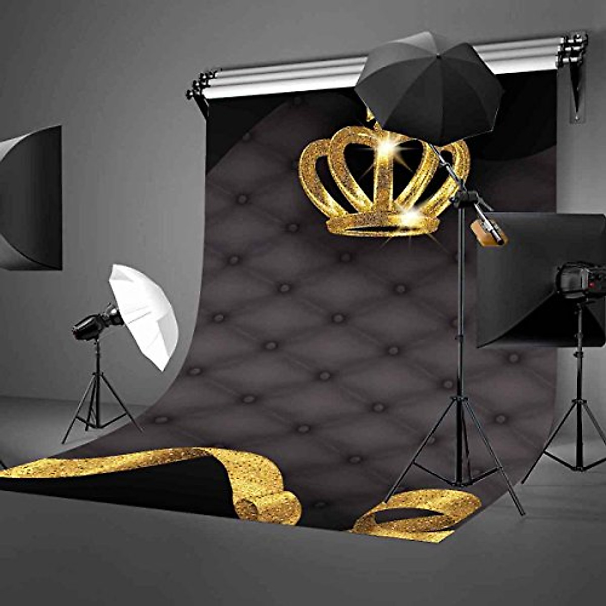 LYLYCTY 5x7ft Crown Backdrop Bling Crown Grey Sofa Photography Background and Studio Photography Backdrop Props LYGE813