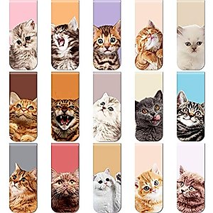 30 Pieces Cats Magnetic Bookmarks Cute Cats Magnetic Page Markers Pets Magnetic Page Clips Bookmark for Students Teachers School Home Office Reading Stationery, 15 Designs