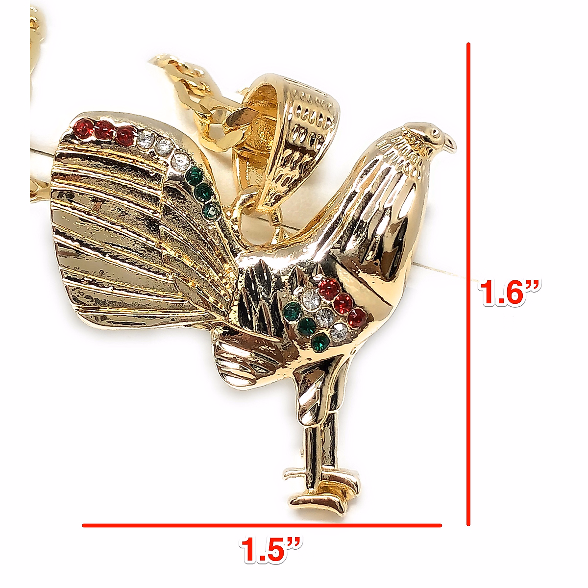 Gold Plated Chicken Rooster Pendant Necklace Figaro 26" 5mm Gallo Medalla Oro Laminado