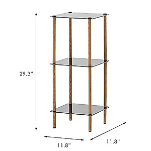 ikloo 3-Tier Metal & Glass Black Shelf, Shelving Display Rack, Open Glass Shelves; Multifunctional Freestanding Storage for Living Room, Bathroom, Home Office, Hallway, Bedroom Organization Rack.