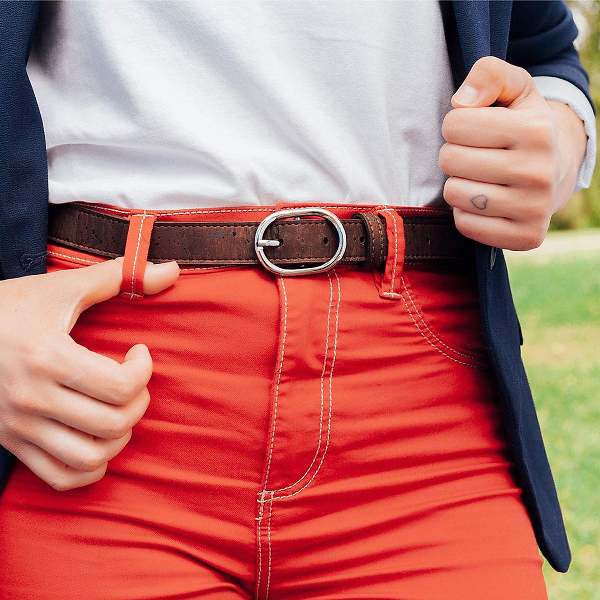 Corkor Women's Cork Belt 25mm Wide Vegan Product (Brown, S - (for waist 27" to 31"))