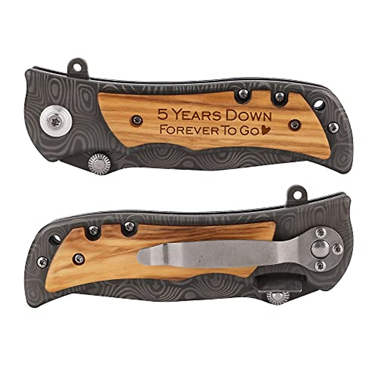Moblade Engraved Pocket Knife for Husband, 5 Years Anniversary Present, 5 Years of Marriage, Gift for him 5th Anniversary, Husband Gift, 5 Years Down, Forever to Go
