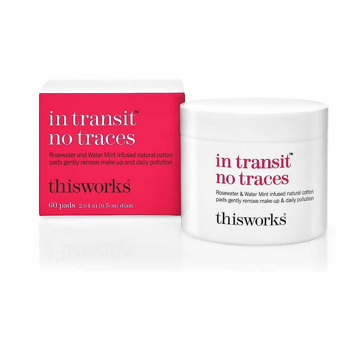 thisworks in transit no traces, Rosewater and Mint Infused Facial Cleansing Pads, Gently Removes Make-Up and Dirt, 60 Pads