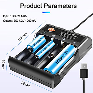 18650 Rechargeable Battery Charger 3.7V Lithium ion Battery Charger for Li-ion 18650,18500,10440,14500,16340,16650,14650,18350,26650 Battery