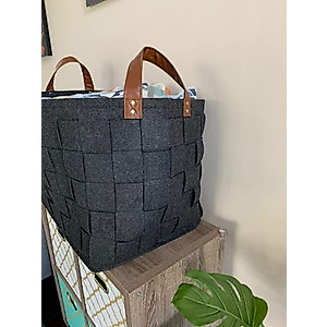 Extra Large Decorative Felt Basket Storage Bin Cube Organizer Playroom Nursery Books Toys Laundry 24"x15"x17" (Dark-gray)