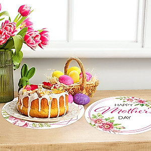 Happy Mother's Day Round Place Mats 13" x 13", Mother’s Day Tableware Supplies for Holiday Party Floral Table Mat Pink Floral Disposable Chargers Dinnerware Paper Place Mats Decorations Favors