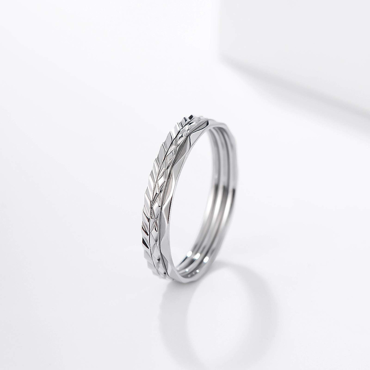 KAZITSAN 3pc 1mm Stainless Steel Ring Set for Women and Men Girls Simple Knuckle Stacking Thumb Rings Faceted Edge Silver Wedding Band Comfort Fit Size 10