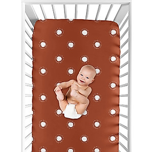 Sweet Jojo Designs Rust and White Boho Sun Boy or Girl Fitted Crib Sheet Baby or Toddler Bed Nursery - Orange Bohemian Celestial Sky Desert Sunshine Outdoors Nature Gender Neutral