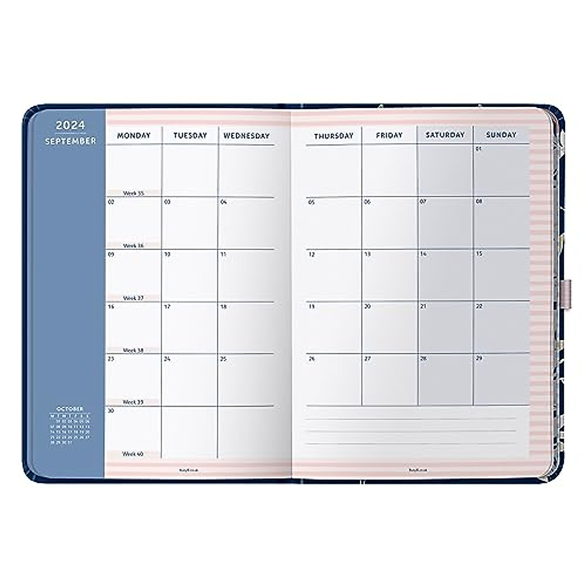Busy B A5 To Do Diary January to December 2024 - Navy and Gold Floral - Week to View Diary with Notes, Tear-Out Lists & Pockets