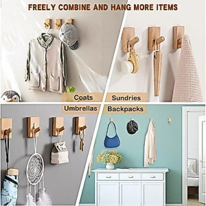 QUELLANCE Wood Wall Hooks for Hanging - 4 Pack Utility Hooks Coat Hooks Wall Mounted, Robe & Towel Hooks for Bathroom, Natural Handmade Hat Hooks Heavy Duty Wall (Beech Wood)