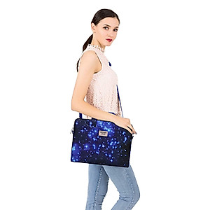 MOSISO Laptop Shoulder Bag Compatible with MacBook Air/Pro,13-13.3 inch Notebook,Compatible with MacBook Pro 14 inch 2023-2021 A2779 M2 A2442 M1,Starry Night Carrying Sleeve Case with Belt, Black