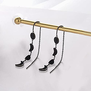 Moon Phase Earrings 925 Sterling Silver Black Threader Earrings for Women Chain Earrings Threader Dangle Drop Earrings Lightweight Earrings Jewelry Gift