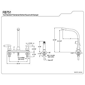 Kingston Brass FB751 7-Inch in Spout Reach Americana 8-Inch Centerset Kitchen Faucet with White Sprayer, Polished Chrome