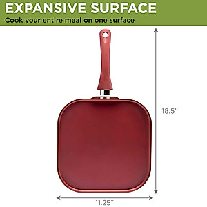 Ecolution Evolve Heavy-Gauge Aluminum with a Soft Silicone Handle, Dishwasher Safe, Non-Stick, 11-Inch Griddle, Crimson Red
