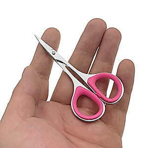 NC 2 Pieces Sewing and Embroidery Scissors Curved, Sharp, Stainless-Steel Design | Precision Tips, Ergonomic Rubber Handle Grip Small, Compact DIY Use, Pink, Black