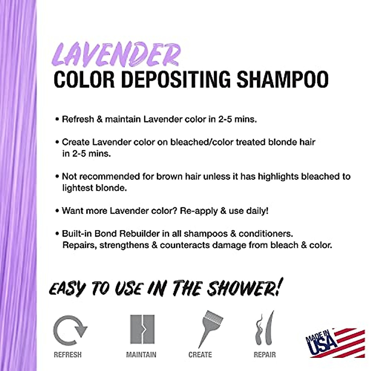 Lavender Hair Color Depositing Shampoo Semi Permanent Hair Color with BondHeal Bond Rebuilder - Light Purple Hair Dye