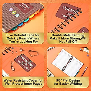 Yoment Spiral Notebook 6'' x 8'' Wide Ruled 5 Subject Notebooks with Dividers Tabs for Work Wide Ruled 240 Pages Lined Journal Multi Subject Notebook for Note Taking, Back to School, Gifts, Orange