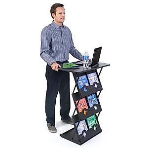 Displays2go 40 Inch Portable Counter, 6 Magazine Pockets, Collapsible, Carrying Case, Black (TDCBRBKBK)