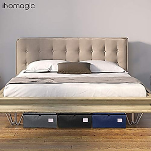 IHOMAGIC 2-Pack Under Bed Storage Bag, Zippered Clothes Storage Organizer with Handles - Storage Bins with Clear Pocket to Insert Label – for Clothing, Blankets, Towels 49L(Navy Blue/Dark Grey, S)