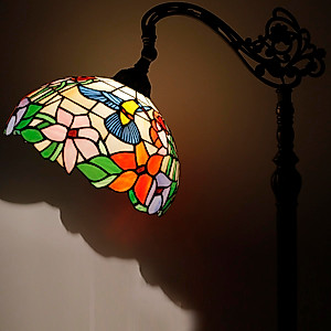 WERFACTORY Tiffany Floor Lamp Hummingbird Amber Stained Glass Arched Lamp 12X18X64 Inches Gooseneck Adjustable Corner Standing Reading Light Decor Bedroom Living Room S101 Series