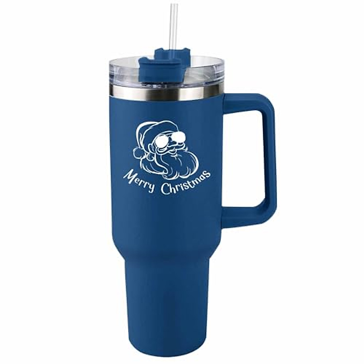 LB LEOBON 40 ounce insulated cup with handle, double-layer vacuum stainless steel material, equipped with straw, can keep warm or maintain cold drinks Santa Claus Merry Christmas Cowboy Blue