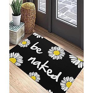 Indoor Door Mat Washable Mat 18x30 Inch - Outdoor Non-Slip Mat Absorbent Resist Dirt Doormats Be Naked Little Daisy Tile Pattern Black Floor Mat for Entryway Patio Bathroom