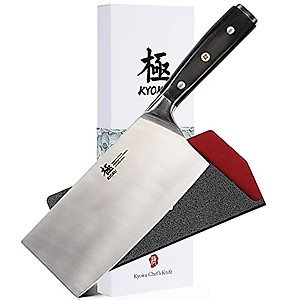 KYOKU Samurai Series - 7" Cleaver Knife - Full Tang - Japanese High Carbon Steel Kitchen Knives - Pakkawood Handle with Mosaic Pin - with Sheath & Case
