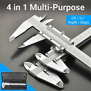 Carbon Steel Vernier Caliper,150mm 0.02mm Resolution Metal Micrometer Gauge,Length Depth Thickness Inner and Outer Diameter Measure Tool