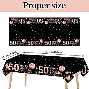 3 Pack 50th Birthday Tablecloth Decorations for Women, Rose Gold Happy 50 Birthday Table Cover Party Supplies, Fifty Years Old Birthday Plastic Disposable Rectangular Table Cloth Decor