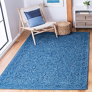 SAFAVIEH Textural Collection Accent Rug - 4' x 6', Dark Blue, Handmade Wool, Ideal for High Traffic Areas in Entryway, Living Room, Bedroom (TXT101N)