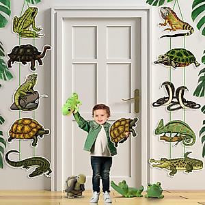 Reptile Birthday Party Decorations 10 PCS Reptile Swamp Door Banner Jungle Animals Lizard Snake Turtle Alligator Door Sign Camping Wilderness Reptile Theme Birthday Baby Shower Party Supplies