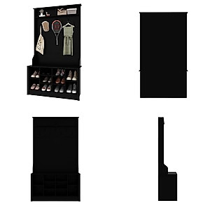 Homsee Modern Hall Tree with Storage Bench, 4-in-1 Entryway Bench with Coat Rack, Tall Hall Tree with 7 Metal Hooks, Shelves & 10 Cubes for Hallway, Living Room, Black (39.4”L x 15.7”W x 68.5”H)
