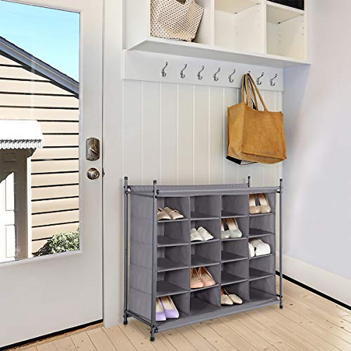 STORAGE MANIAC Stackable Shoe Cubby Organizer, Free Standing Shoe Cube Rack for Entryway, Bedroom, Apartment, Closet, 20-Cube Gray