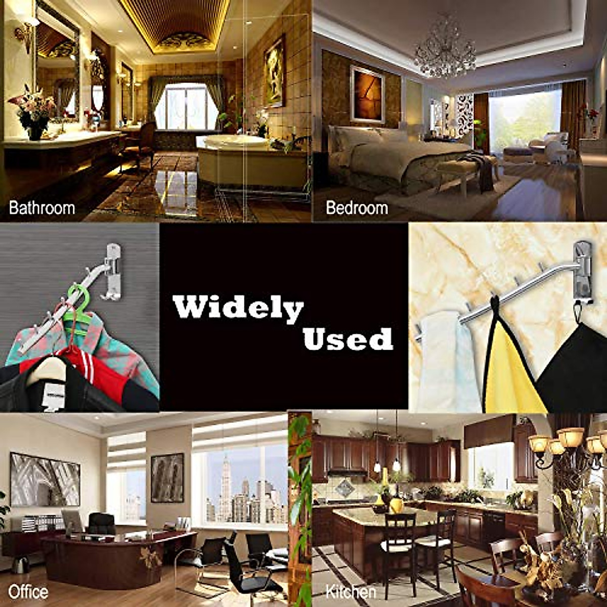 Folding Clothes Rack, 13.4“ Stainless Steel Wall Mounted Clothes Hanger with 6 Hooks Heavy Duty Swing Clothes Holder Closet Storage Organizer Modern Durable Drying Rack Hook Polished Finish ( 2 Pack )