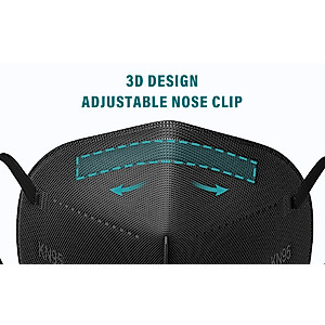 LEMENT 25pcs KN95 Face Mask Black 5 Layer Cup Dust Safety Masks Filter Efficiency≥95% Breathable Elastic Ear Loops Black Masks