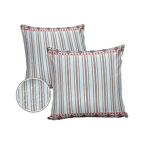 Outdoor Pillow Covers Waterproof, Boho Geometric Flower All Weather Cushion Case Set of 2, Casual Colorful Stripes Leaves Decorative Pillowcases for Sofa Couch Bed Decor Patio Furniture 20"x20"