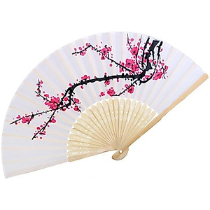 VANVENE 20 pcs Delicate Cherry Blossom Design Silk Folding Hand Fan Wedding Favors Gifts Japanese Party